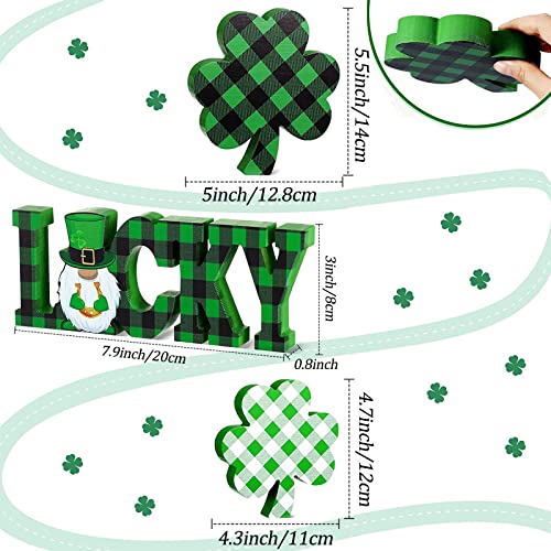 BOBOBOX 3 Pcs St Patric Day Table Signs Decoration, Shamrock Wooden Lucky Table Decor Irish Freestanding Tiered Tray Tabletop Decorations for St. Patrick's Day Party Home Table Decor