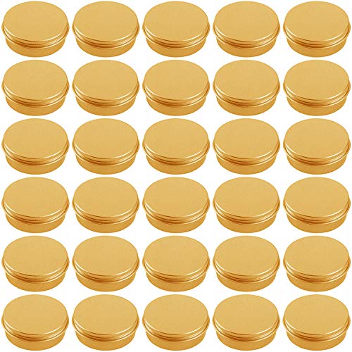 Gold 0.5 Ounce Aluminum Tin Jar Refillable Containers 15 ml Aluminum Screw Lid Round Tin Container Bottle for Cosmetic,Lip Balm, Cream, 30 Pcs
