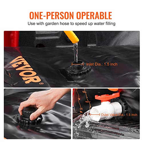 VEVOR Portable Water Storage Bladder,143 Gallon Large Capacity Water Storage Containers,1000D PVC Water Bladder Including Spigots and Overflow Kit,Water Tank for Garden Water Catcher, Black