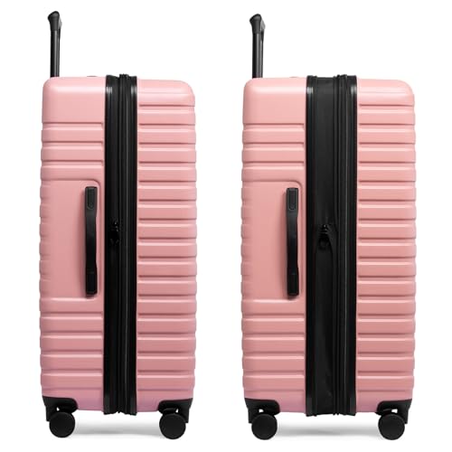 U.S. Traveler Boren Polycarbonate Hardside Rugged Travel Suitcase Luggage with 8 Spinner Wheels, Aluminum Handle, Pink, Checked-Large 30-Inch