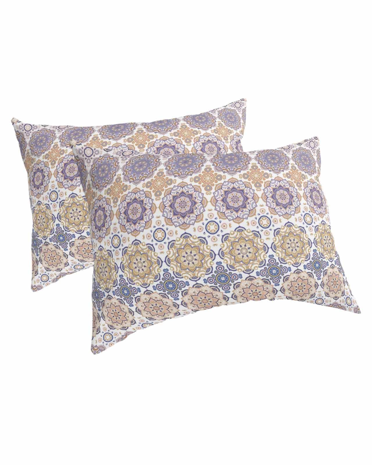 Edwiinsa Boho Flower Pillow Covers Standard Size Set of 2 20x26 Bed Pillow, Purple Orange Abstract Art Ethnic Pattern Plush Soft Comfort for Hair/Skin Cooling Pillowcases with Envelop Closure