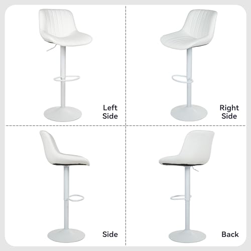 Nalupatio Bar Stools Set of 2, Adjustable Modern Swivel Bar Stools with Backs, Counter Height Performance Fabric Island Chairs for Home Kitchen, White