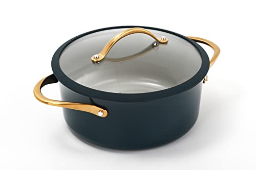 PHANTOM CHEF 8 Piece Luxe Cookware Set | Non-Stick Ceramic Coating | Oven & Dishwasher Safe | PFOA-Free | Aluminum Pots & Pans Set with Glass Lids | Induction Stovetop Compatible (Navy)
