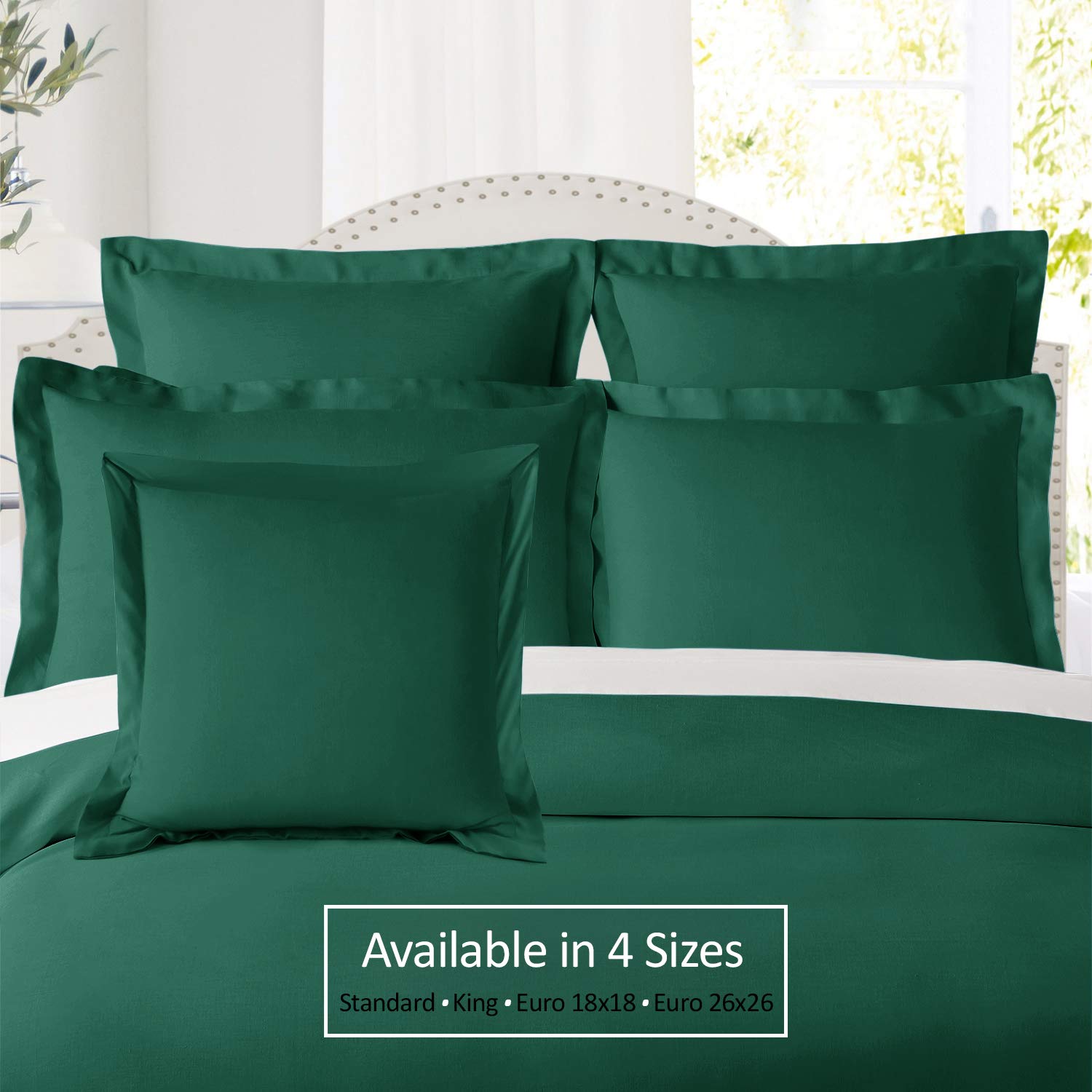 Nestl Soft Pillow Shams Set of 2 - Double Brushed Microfiber Pillow Covers - Hotel Style Premium Bed Pillow Cases, with 1.5” Decorative Flange, Standard 20"x26" - Hunter Green