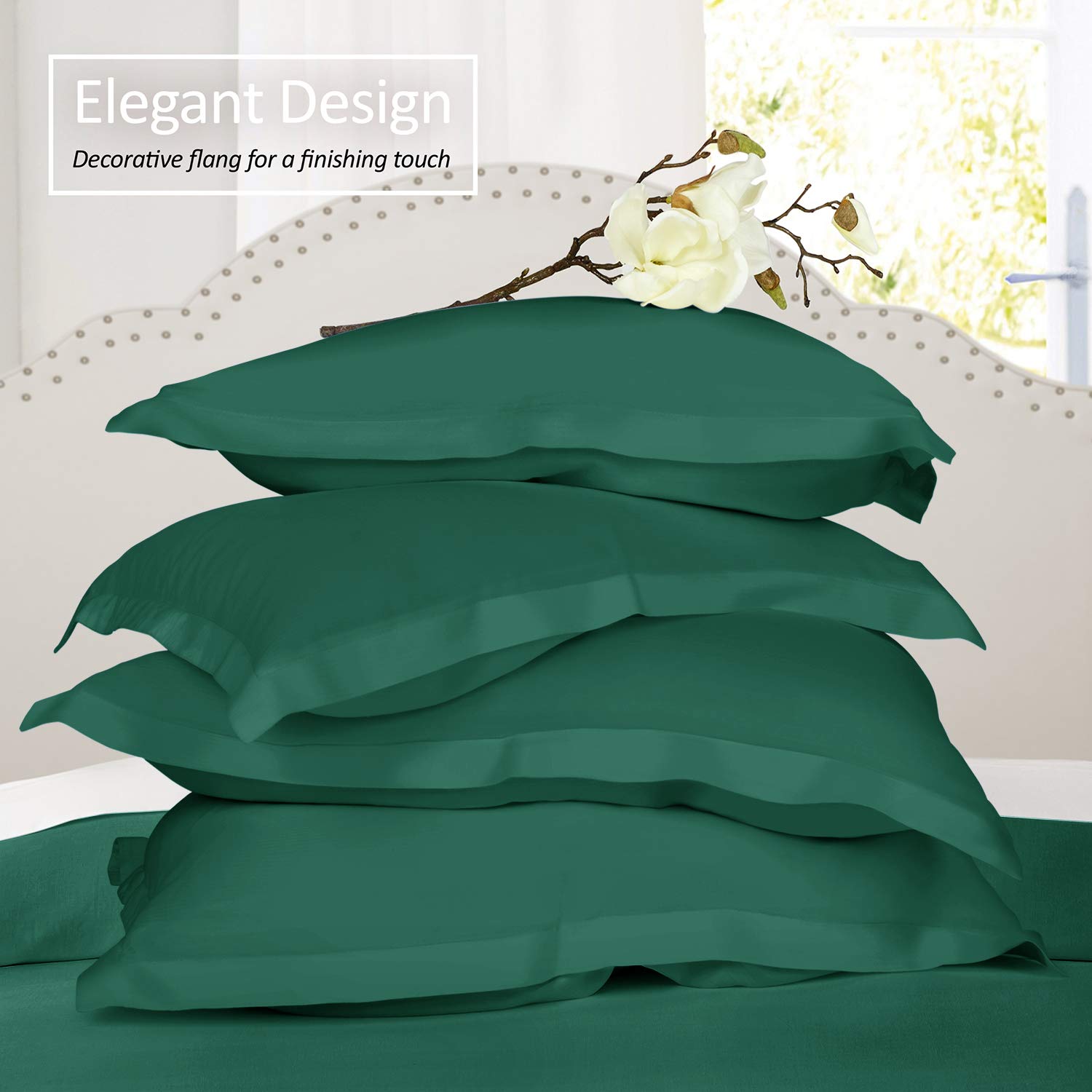 Nestl Soft Pillow Shams Set of 2 - Double Brushed Microfiber Pillow Covers - Hotel Style Premium Bed Pillow Cases, with 1.5” Decorative Flange, Standard 20"x26" - Hunter Green