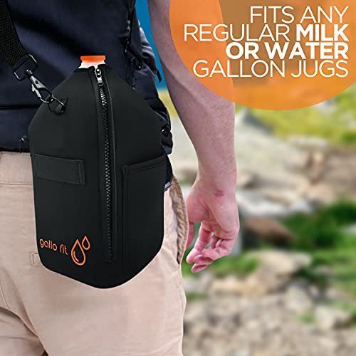 Gallo Fit Gallon Jug Sleeve with Strap - 8mm Thick Neoprene Jug Cooler | Best in Class Durable YKK Zipper, Multi Purpose Clip, and Phone Holder | Fits Standard Water & Milk Jugs
