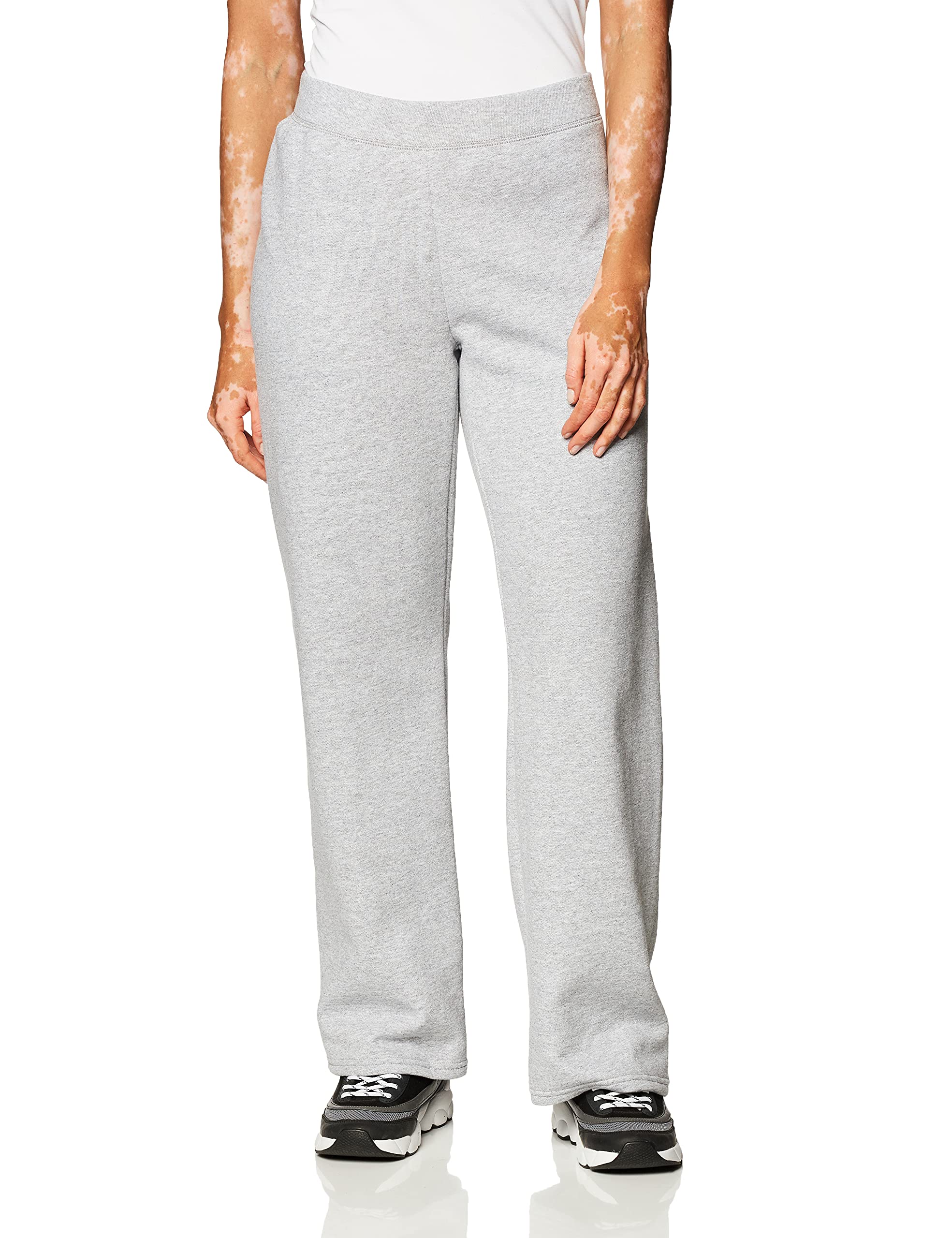 Hanes Women's Open Leg Sweatpants, EcoSmart Fleece Sweats, Regular & Petite, Light Steel, Medium