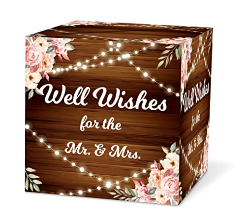 Wood Pattern Floral Card Box ā 8ā*8ā*8ā Gift Or Money Box Holder for Rustic Wedding,Baby or Bridal Shower,Birthday, Graduation,Engagement, Party Favor, Decorations, 1 Set(hezi-A008)