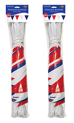 Beistle 2 Piece Indoor Outdoor Plastic Patriotic Pennant Banner 4th of July, Decorations Labor Day, USA Party Supplies