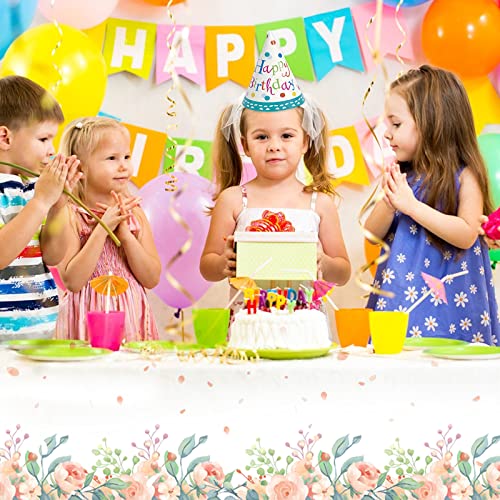 3 Pack Floral Baby Shower Decorations For Girl,Rectangular Plastic Party Tablecloths with Pink Floral Patterns( 108"x54"),Table Cover for Birthdays,Weddings,Tea Party and Girl Baby Shower Decorations