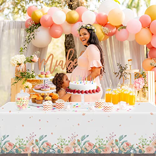 3 Pack Floral Baby Shower Decorations For Girl,Rectangular Plastic Party Tablecloths with Pink Floral Patterns( 108"x54"),Table Cover for Birthdays,Weddings,Tea Party and Girl Baby Shower Decorations