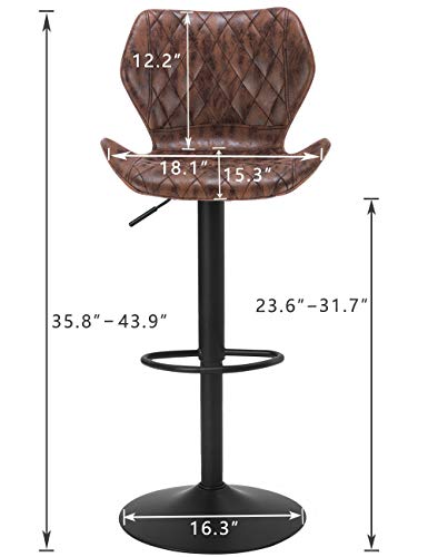 SUPERJARE Adjustable Bar Stools Set of 2, Rustic Swivel Barstools with Back, Modern Counter Height Chairs for Pub Kitchen, Retro Brown