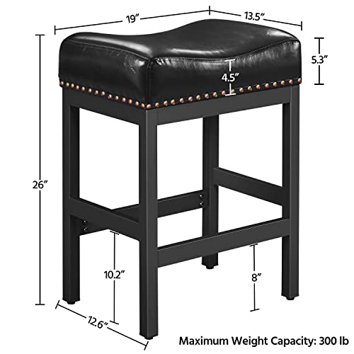 Yaheetech 26" Bar Stools Set of 2 Counter Height Bar Stools Leather Saddle Stool Kitchen Stools for Island Modern Backless Faux Leather Counter Stool, Black