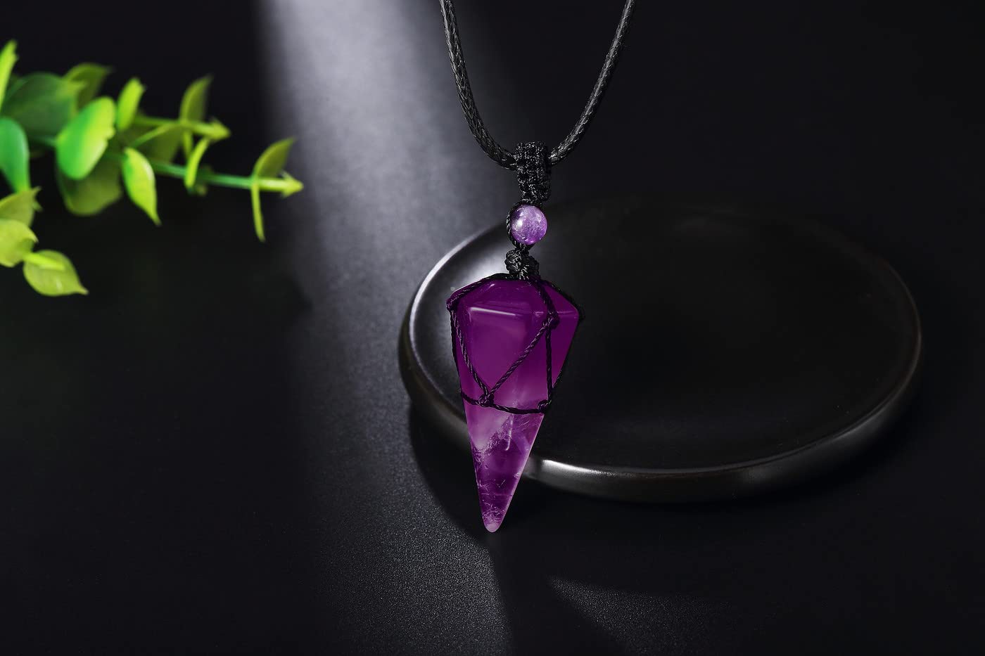 XIANNVXI Amethyst Necklace for Men Women Healing Crystal Stone Pointed Adjustable Black Rope Natural Gemstone Pendant Necklaces Jewelry