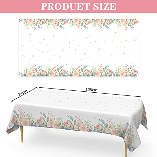 3 Pack Floral Baby Shower Decorations For Girl,Rectangular Plastic Party Tablecloths with Pink Floral Patterns( 108"x54"),Table Cover for Birthdays,Weddings,Tea Party and Girl Baby Shower Decorations