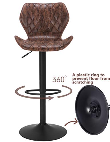 SUPERJARE Adjustable Bar Stools Set of 2, Rustic Swivel Barstools with Back, Modern Counter Height Chairs for Pub Kitchen, Retro Brown
