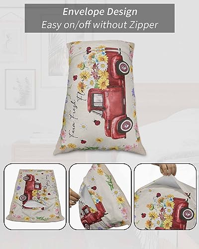 Edwiinsa Summer Truck Pillow Covers Standard Size Set of 2 20x26 Bed Pillow, Ladybug Spring Floral Rustic Plush Soft Comfort for Hair/Skin Cooling Pillowcases with Envelop Closure