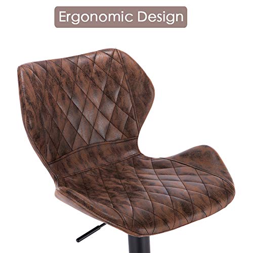 SUPERJARE Adjustable Bar Stools Set of 2, Rustic Swivel Barstools with Back, Modern Counter Height Chairs for Pub Kitchen, Retro Brown