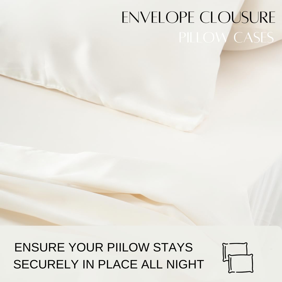 Treasure Kart- 1000 Thread Count Luxury Queen Size Sheets, 4 Piece Set (1 Flat Sheet, 1 Fitted Sheet & 2 Pillow Covers), 100% Egyptian Cotton, 18" Deep Pocket (Queen (U.S. Standard), Ivory)