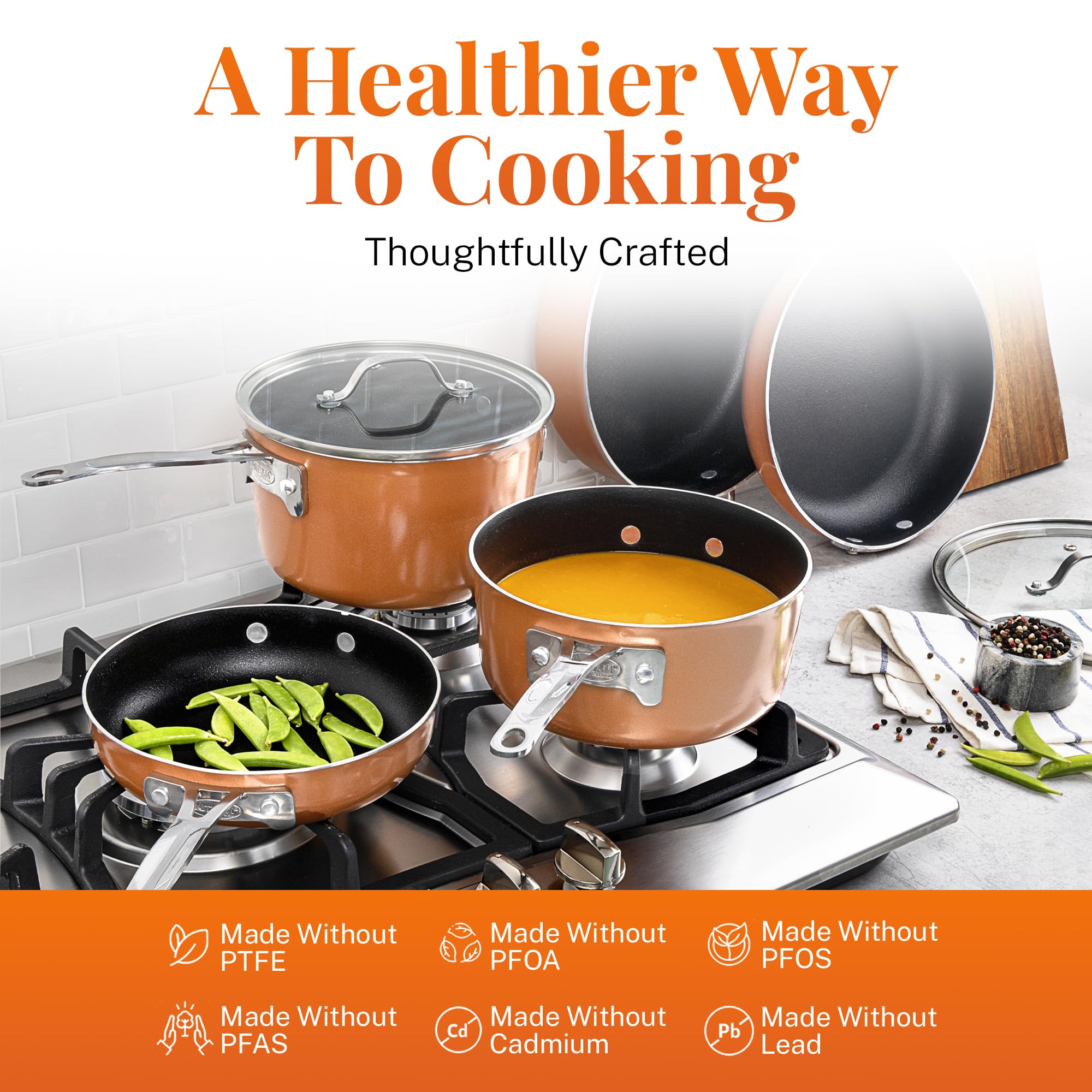 GOTHAM STEEL 5 Pc Copper Pots and Pans Set, Non Stick Cookware, Dishwasher Safe