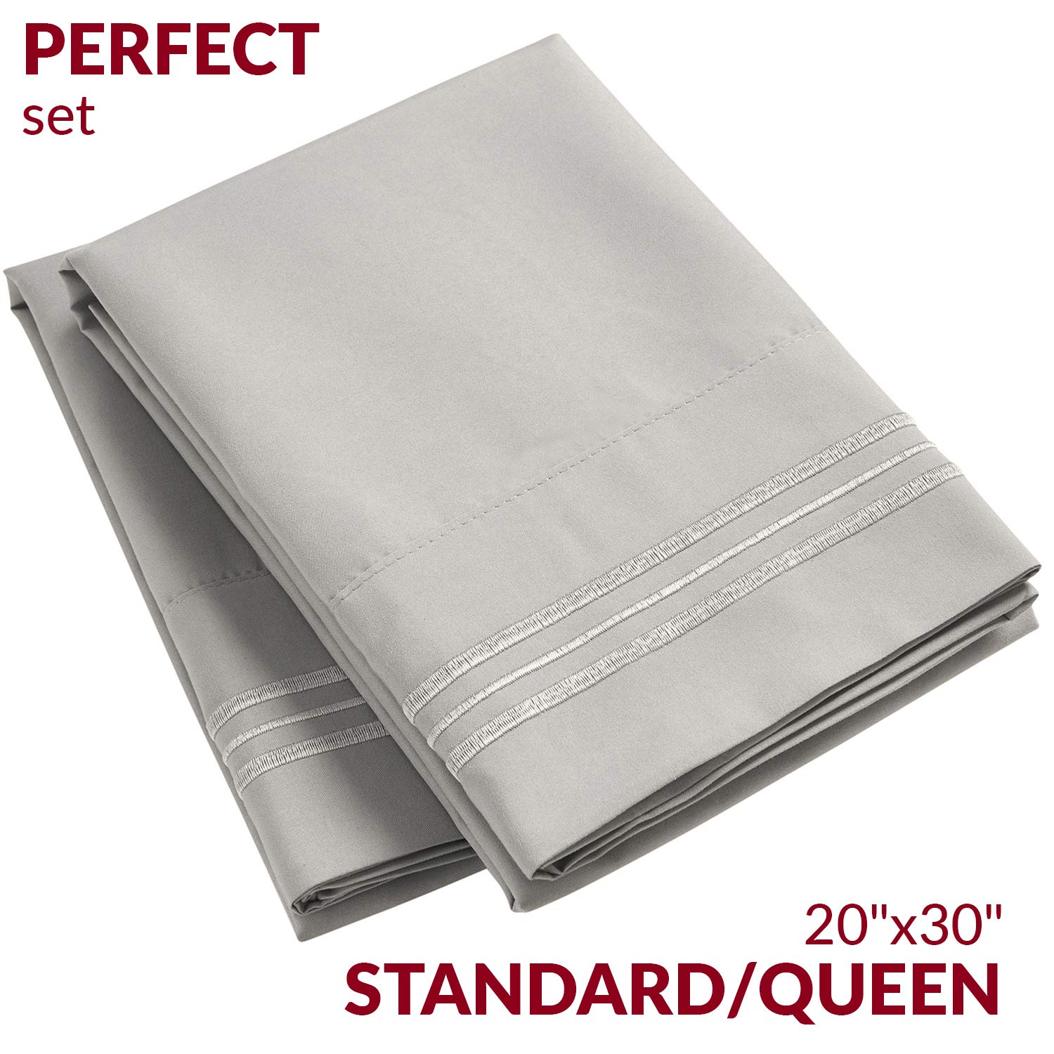Mellanni Pillow Cases - Luxury, Extra Soft, Cooling Pillow Covers - 2 PC Iconic Collection Pillowcases - Envelope Closure (Standard/Queen 20" x 30", Light Gray)