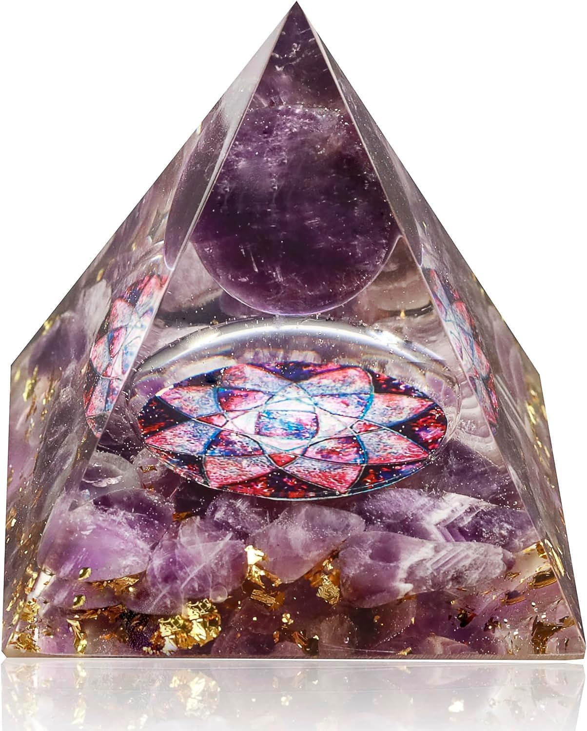 Handmade Amethyst Orgonite Pyramid 60mm with Amethyst Natural Crystal Stone Orgone Energy Pyramide
