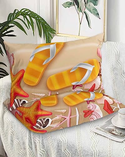 Edwiinsa Summer Beach Pillow Covers King Standard Set of 2 20x36 Bed Pillow, Tropical Ocean Conch Starfish Orange Slippers Plush Soft Comfort for Hair/Skin Cooling Pillowcases with Envelop Closure