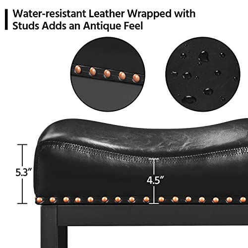 Yaheetech 26" Bar Stools Set of 2 Counter Height Bar Stools Leather Saddle Stool Kitchen Stools for Island Modern Backless Faux Leather Counter Stool, Black