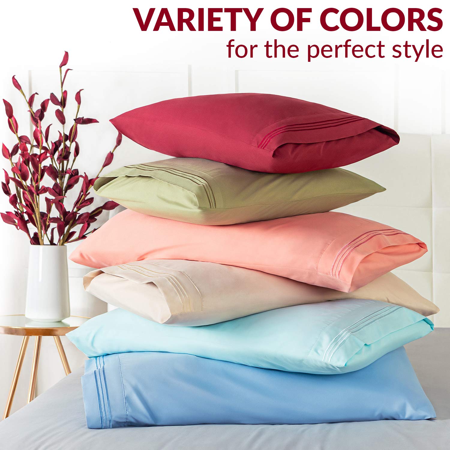 Mellanni Pillow Cases - Luxury, Extra Soft, Cooling Pillow Covers - 2 PC Iconic Collection Pillowcases - Envelope Closure (Standard/Queen 20" x 30", Light Gray)