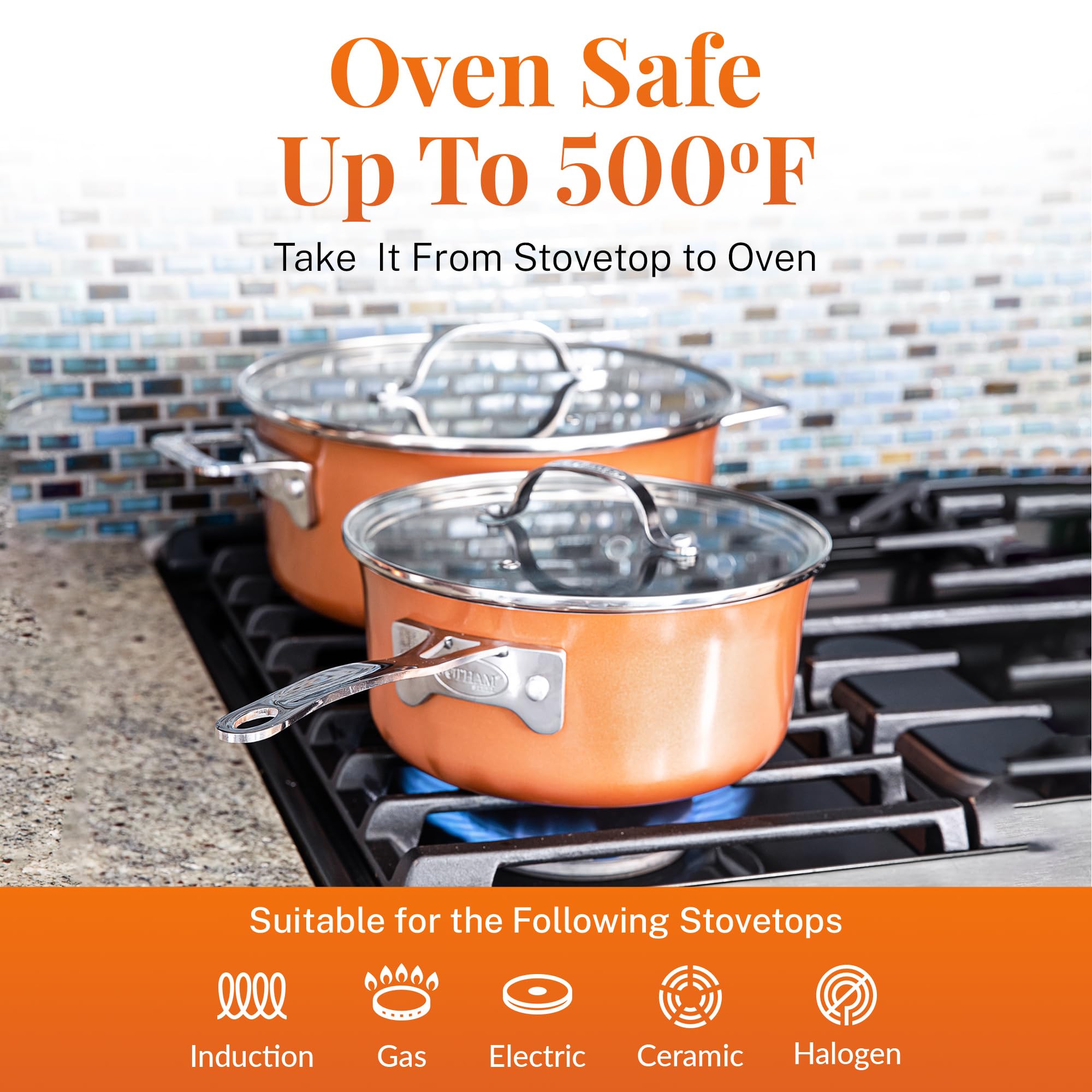 GOTHAM STEEL 5 Pc Copper Pots and Pans Set, Non Stick Cookware, Dishwasher Safe