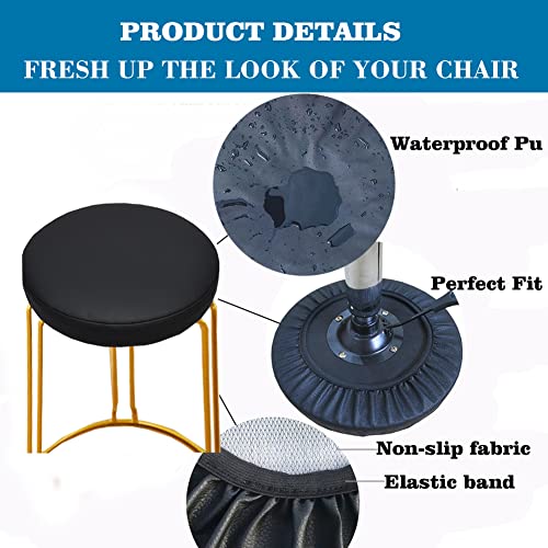 HFCNMY Stool Covers Round, 2 Pack Waterproof PU Round Bar Stool Covers with Elastic Bands Bar Chair Covers Bar Stool Seat Covers Washable Stool Cushion Slipcover for 13-14 Inch Chair(Beige)