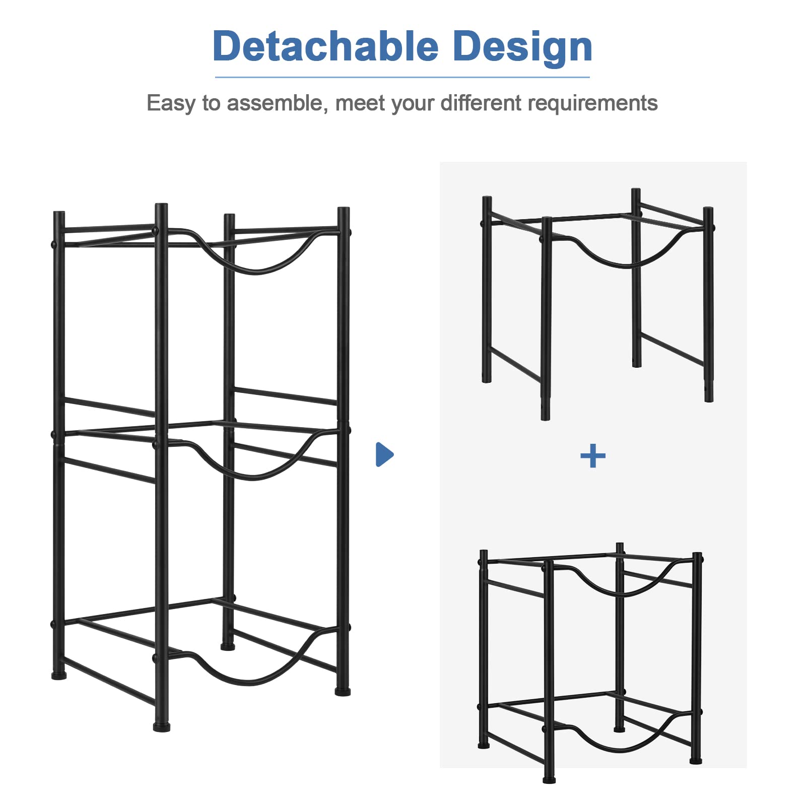 smusei 5 Gallon Water Bottle Jug Holder 3 Tier Heavy Duty Cooler Jug Storage Rack Detachable Bottle Organizer Shelf for Home Kitchen Office Space Save, Black