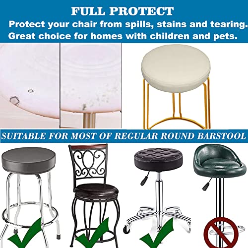 HFCNMY Stool Covers Round, 2 Pack Waterproof PU Round Bar Stool Covers with Elastic Bands Bar Chair Covers Bar Stool Seat Covers Washable Stool Cushion Slipcover for 13-14 Inch Chair(Beige)