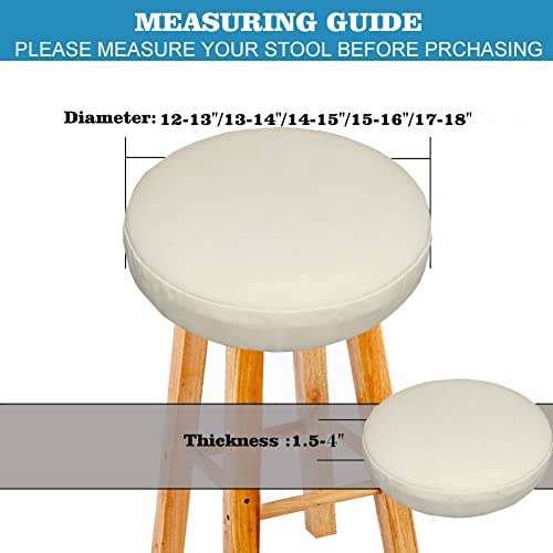 HFCNMY Stool Covers Round, 2 Pack Waterproof PU Round Bar Stool Covers with Elastic Bands Bar Chair Covers Bar Stool Seat Covers Washable Stool Cushion Slipcover for 13-14 Inch Chair(Beige)