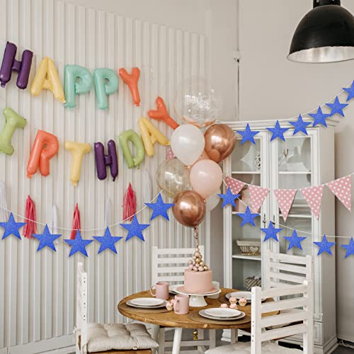 50pcs Glitter Star Cutouts, 6inch Twinkle Star Glitter Paper Confetti Star Shape Paper Cut Outs for Bulletin Board Classroom Wall Party Supplies (Blue)
