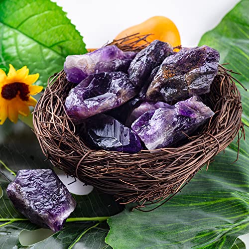 FORBY 1 lb Bulk Amethyst Rough Stones - Large 1" Natural Raw Stones Crystal for Tumbling, Cabbing, Fountain Rocks, Decoration,Polishing, Wire Wrapping, Wicca & Reiki Crystal Healing