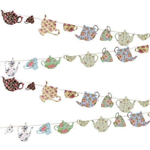 SUNBEAUTY Tea Party Decoration Banner Vintage Garden Teapot Decor, Tea Party Supplies for Girls, Princesses, Parties, Bridal Showers, Birthday | Alice in Wonderland Party Garland Decor