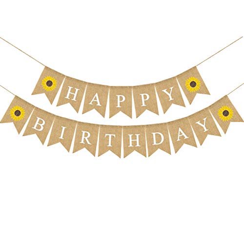 Happy Birthday Banner Bunting Decorative Burlap Banner Sunflower Pattern Flag Party Supplies