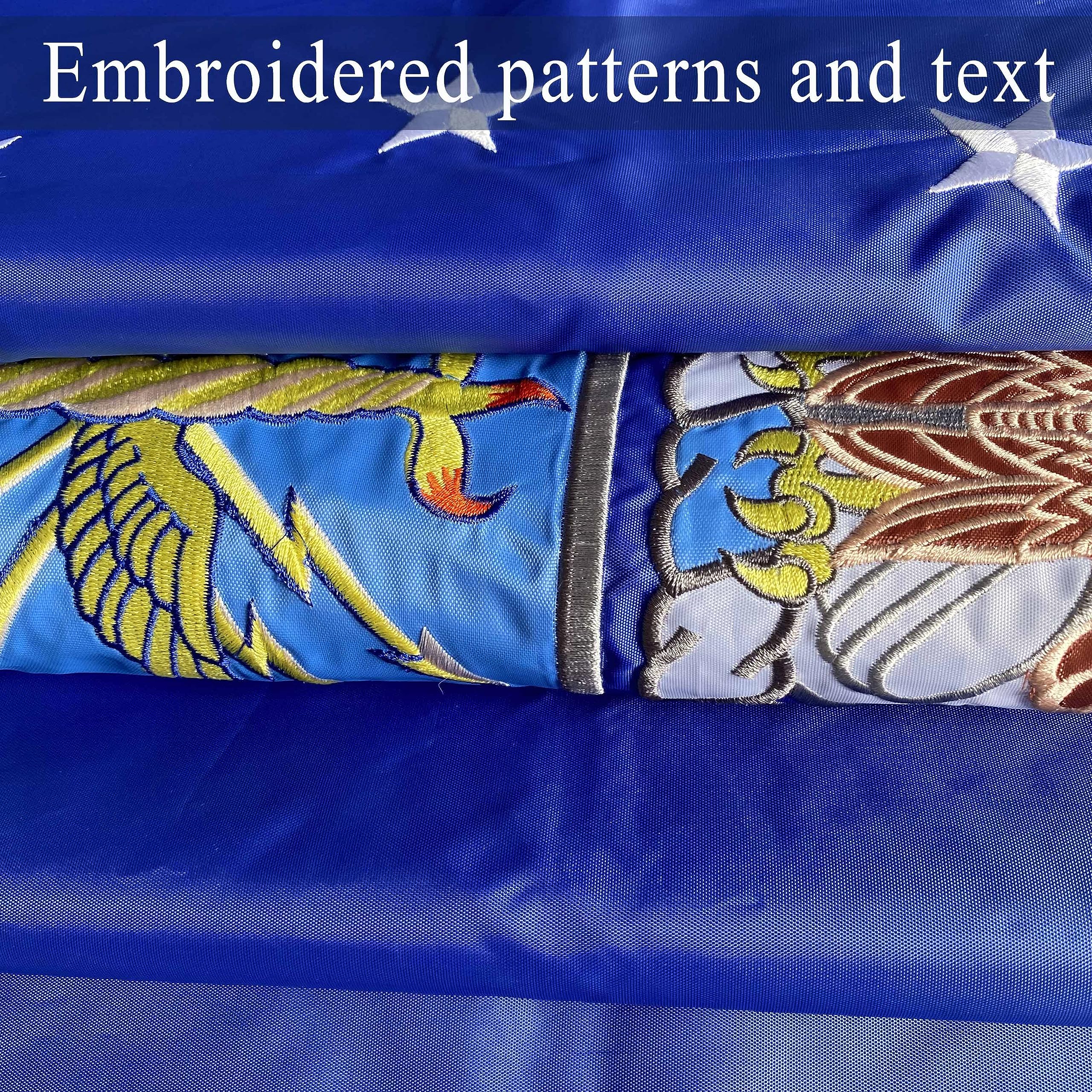 Embroidered US Air Force Flag 3x5 Double Sided- 3Ply Heavy Duty 300D Nylon 4 Rows Sewn- All Weather US Airforce Flag for Outdoor/Indoor with 2 Brass Grommets