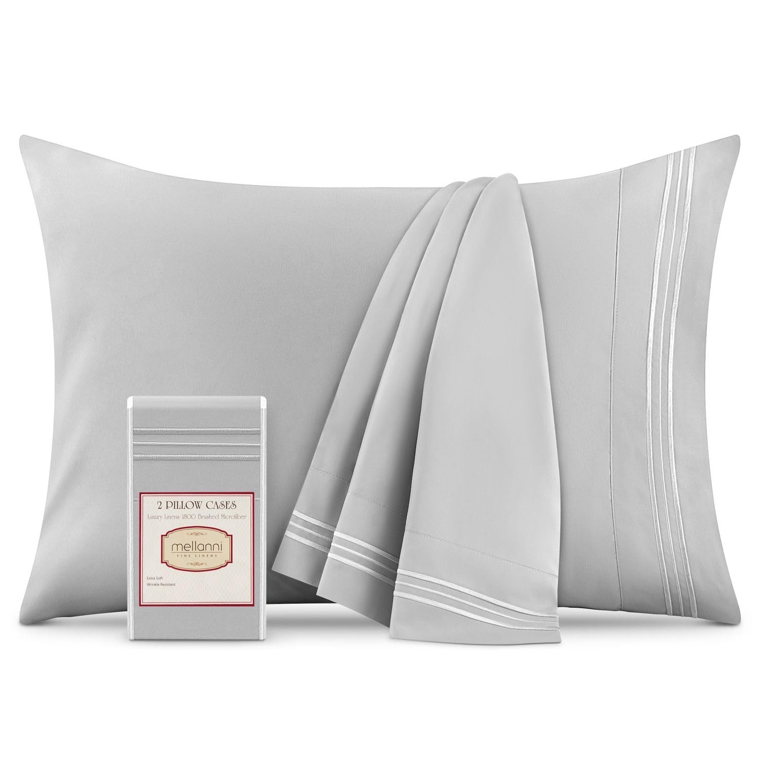Mellanni Pillow Cases - Luxury, Extra Soft, Cooling Pillow Covers - 2 PC Iconic Collection Pillowcases - Envelope Closure (Standard/Queen 20" x 30", Light Gray)