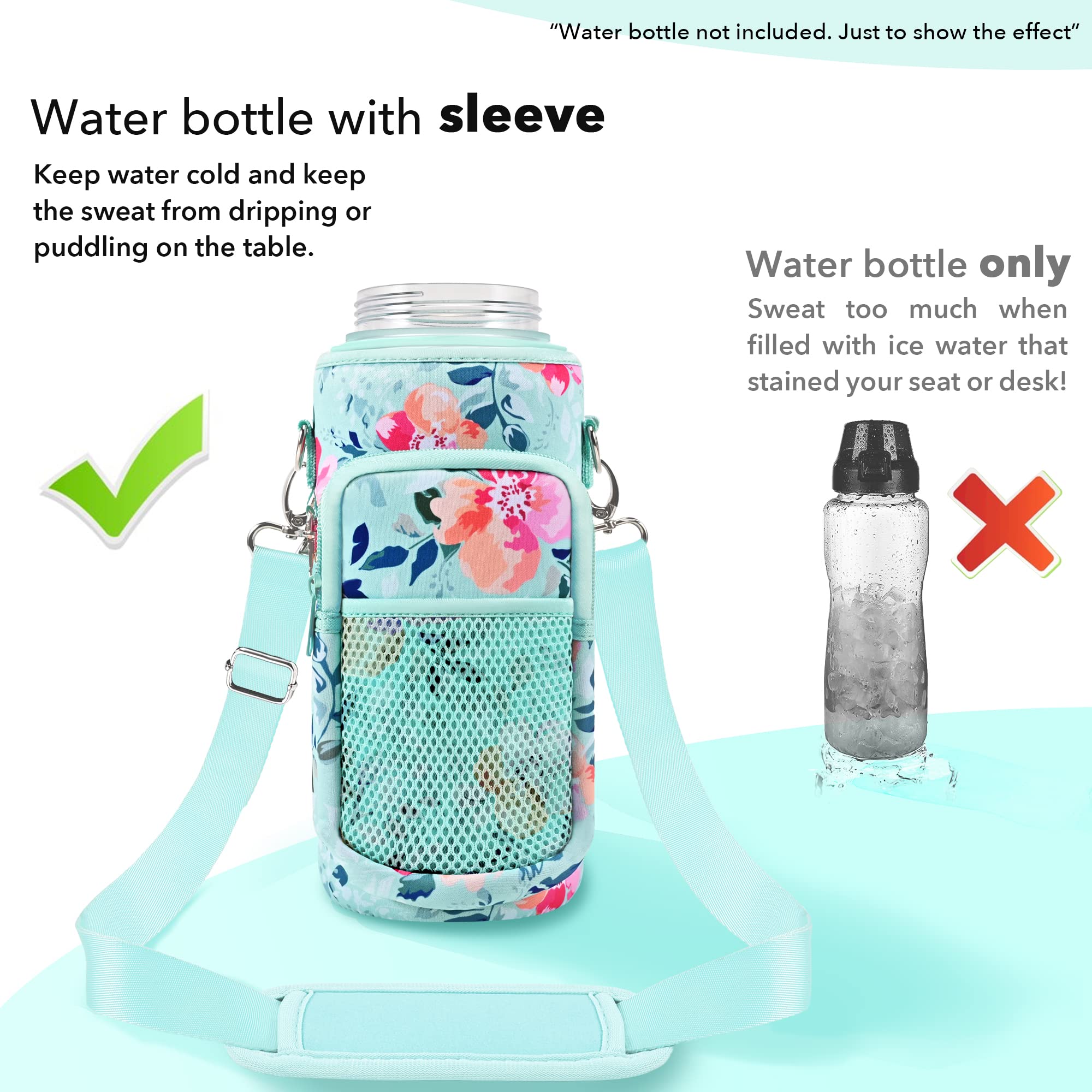 Half Gallon Water Bottle Carrier Bag, Bottle Pouch Phone Holder, Adjustable Shoulder Hand Strap 2 Pocket Sling Neoprene Sleeve Sports Water Bottle Accessories for Hiking Travelling &Camping