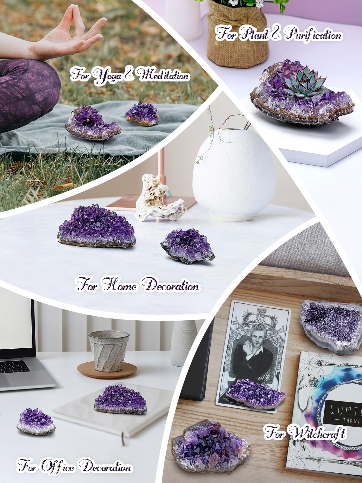 Jovivi Amethyst Clusters, Natural Raw Amethyst Geode Healng Crystals Stone Rock Crystal Cluster Druzy Gemstone Specimen for Witchcraft, 0.18 lb-0.33 lb