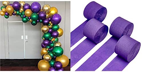 PartyWoo Purple Green Gold Balloons 50 pcs and Crepe Paper Streamers Purple 4 Rolls