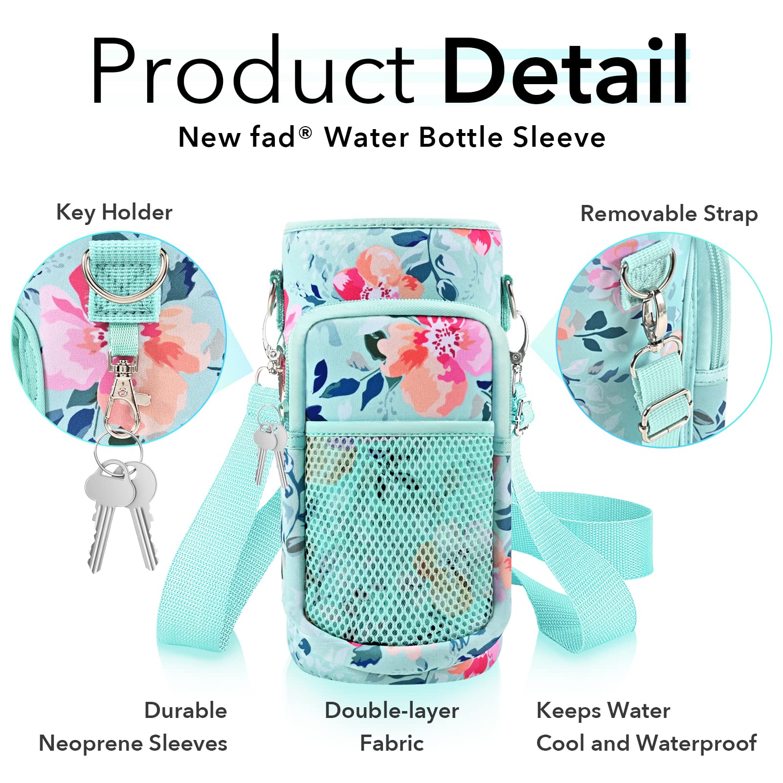 Half Gallon Water Bottle Carrier Bag, Bottle Pouch Phone Holder, Adjustable Shoulder Hand Strap 2 Pocket Sling Neoprene Sleeve Sports Water Bottle Accessories for Hiking Travelling &Camping