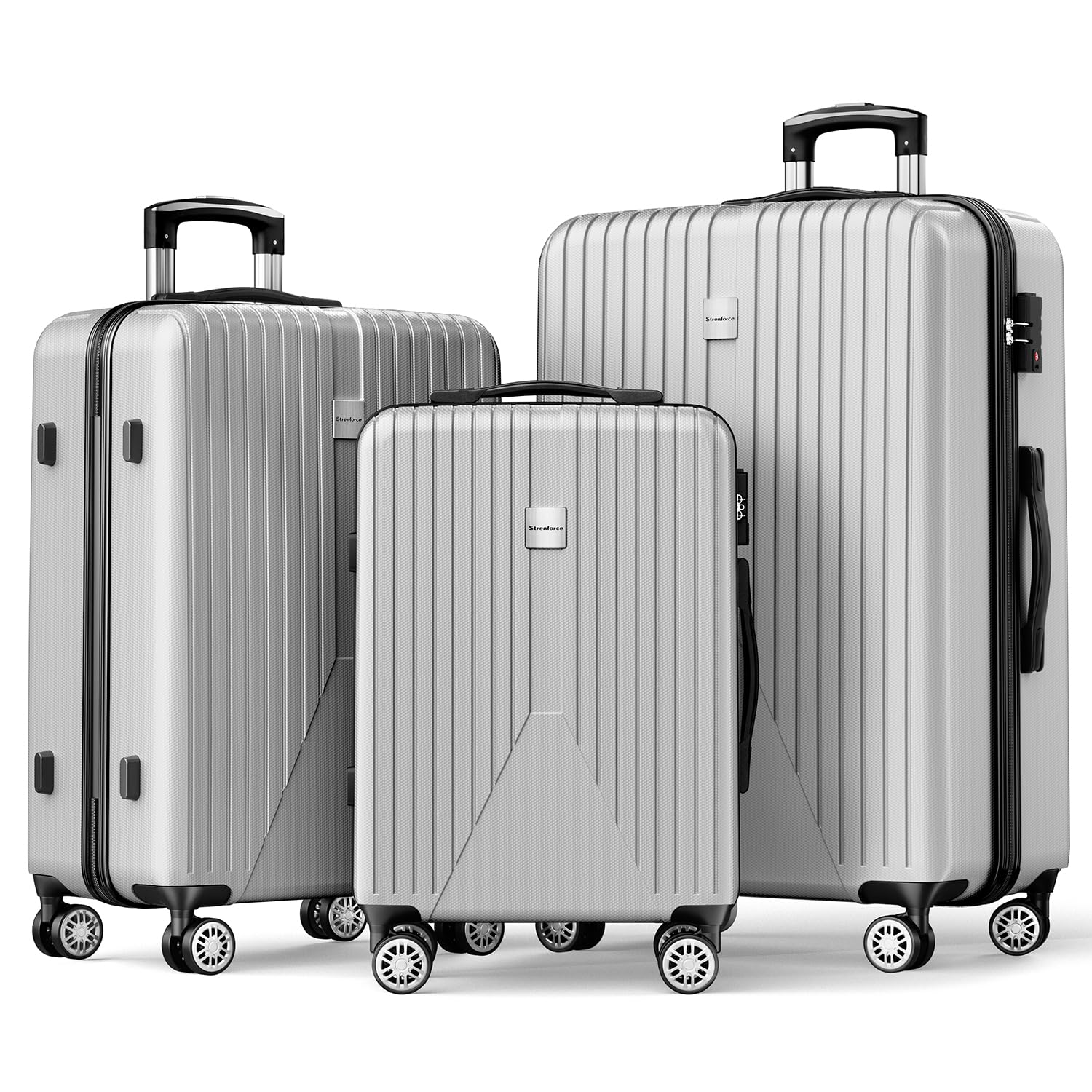 Strenforce Luggage Sets 3-Peice (20/24/28-Inch) Durable Wheels and TSA Lock Travel Suitcase Set, silver