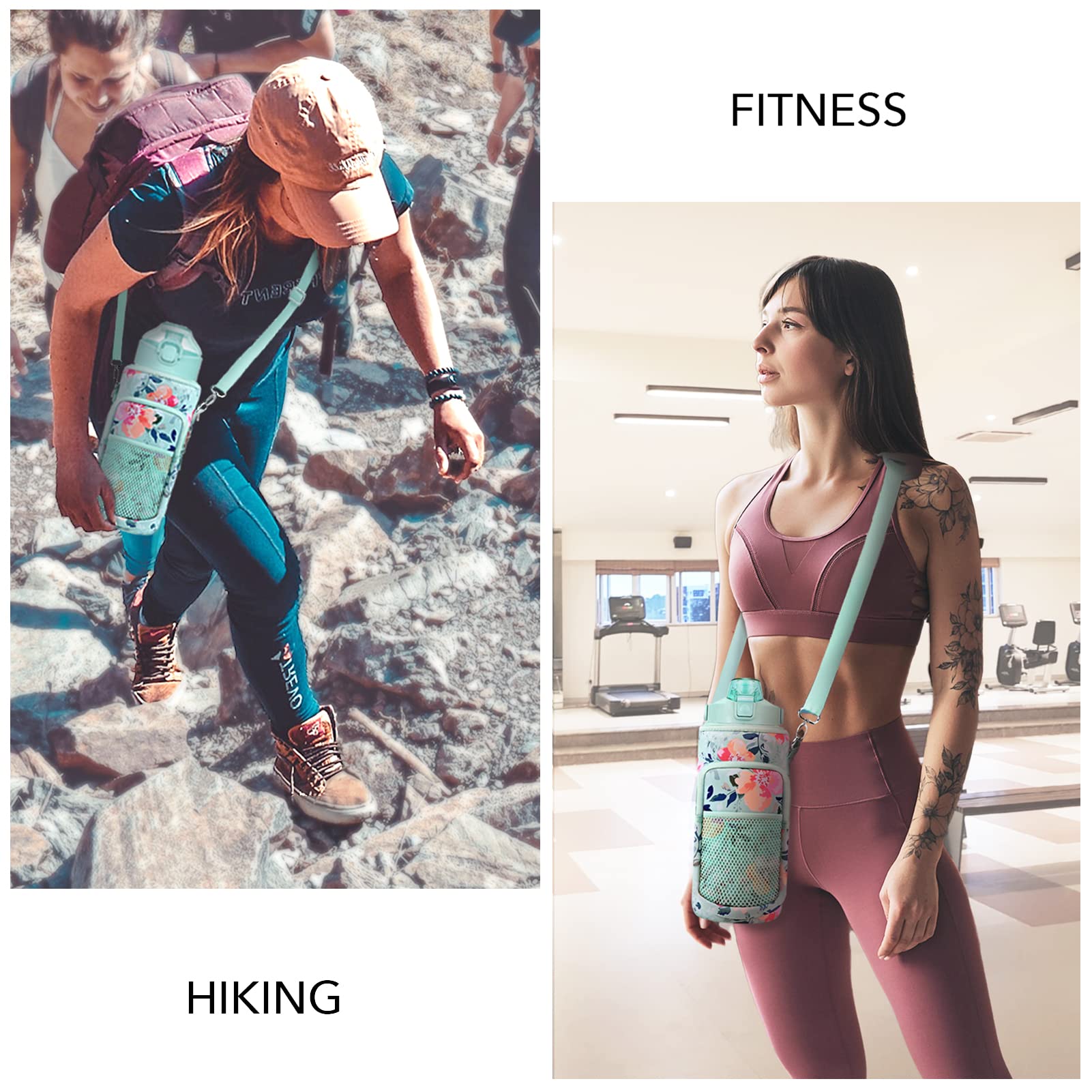 Half Gallon Water Bottle Carrier Bag, Bottle Pouch Phone Holder, Adjustable Shoulder Hand Strap 2 Pocket Sling Neoprene Sleeve Sports Water Bottle Accessories for Hiking Travelling &Camping