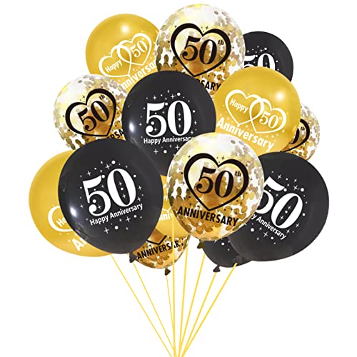 30pcs 50th Anniversary Decorations Balloons Kit, 12 Inch Black Gold Happy 50 Wedding Anniversary Latex Confetti Balloons Party Supplies, 50 Year Anniversary Theme Indoor Outdoor Decor