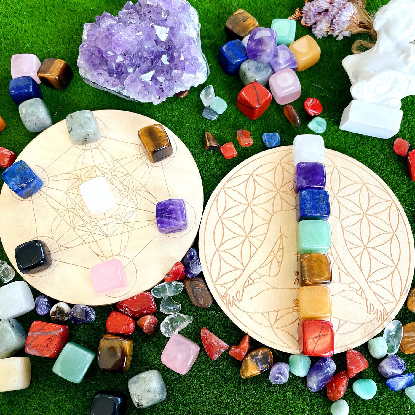 DUQGUHO 30 Pcs Healing Crystal Chakra Stones Set Polished Tumbled Stones Crystals Bulk Amethyst Rose Quartz Obsidian Lapis Lazuli Clear Quartz Green Aventurine Tiger Eye Red Jasper Stones Wholesale