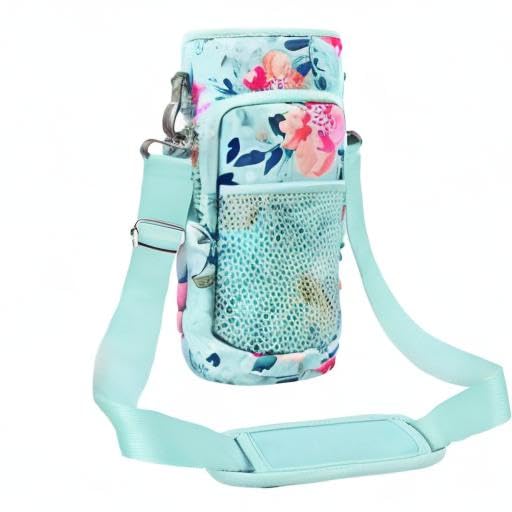 Half Gallon Water Bottle Carrier Bag, Bottle Pouch Phone Holder, Adjustable Shoulder Hand Strap 2 Pocket Sling Neoprene Sleeve Sports Water Bottle Accessories for Hiking Travelling &Camping