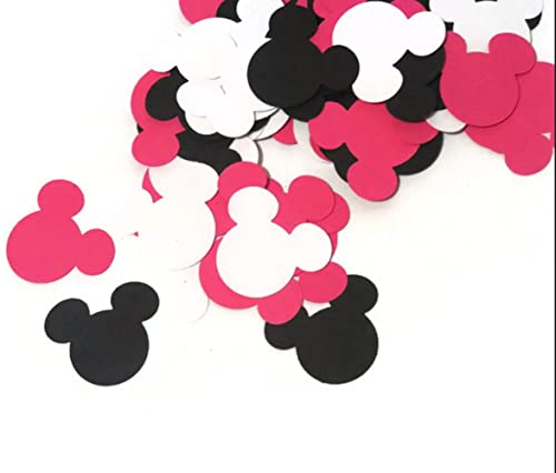 100 Pieces 2inch Minnie head inspired confetti Boy or Girl Baby Shower Mouse Confetti First Birthday Supplies Decorations Table Decor (Hot Pink Black White)